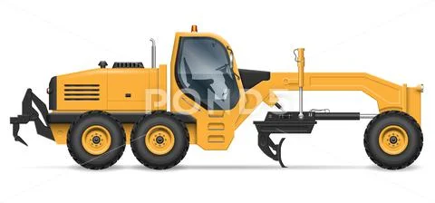 Motor grader side view vector illustration ~ Clip Art #152973071