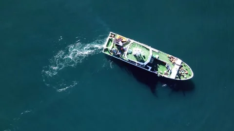 Motor vessel seen from above steaming in... | Stock Video | Pond5