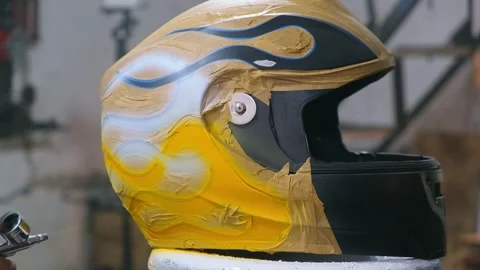 Motorcycle helmet sideways on stand in p... | Stock Video | Pond5