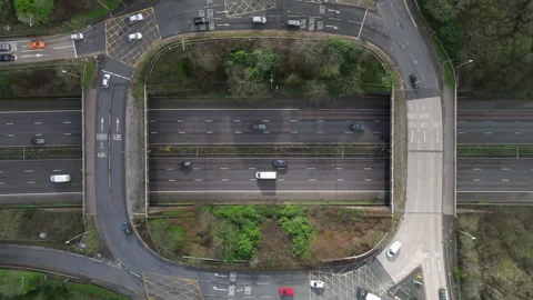 Motorway junction aerial overhead | Stock Video | Pond5