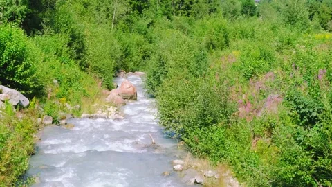 mountain river flow down into gorge, ene... | Stock Video | Pond5