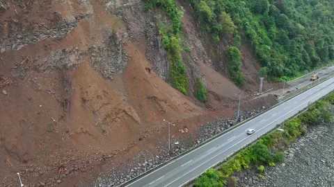 Mountain soil collapse in half of the hi... | Stock Video | Pond5