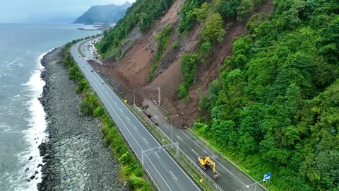 Mountain soil collapse in half of the hi... | Stock Video | Pond5