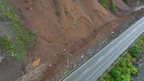 Mountain soil collapse in half of the hi... | Stock Video | Pond5