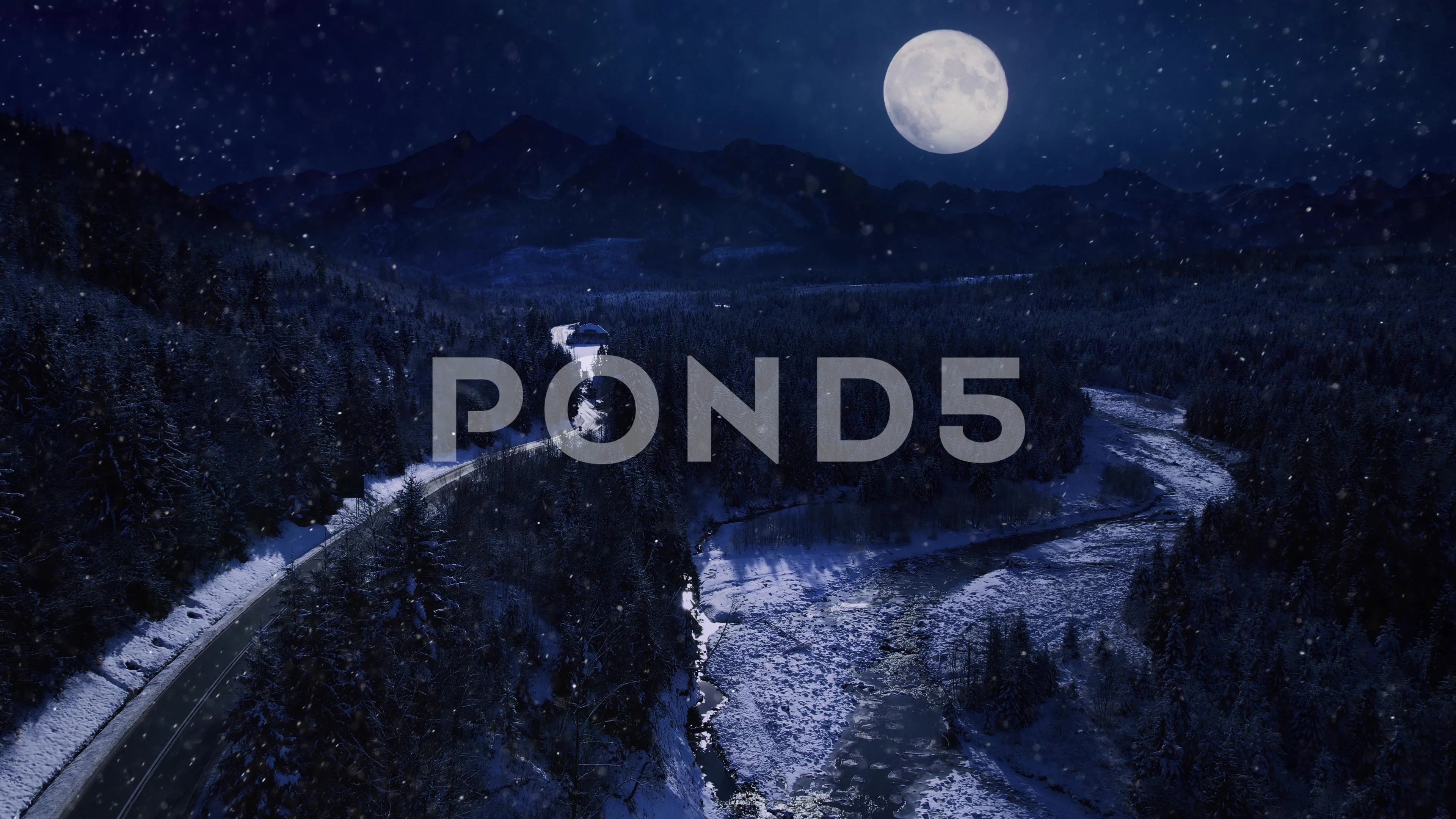 Snowy Mountains At Night With Moon