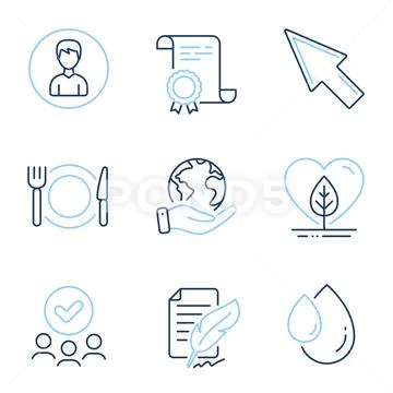 Mouse cursor, Feather signature and Restaurant food icons set. Local ...