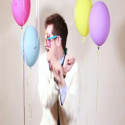 Moustache man dancing funny in photo boo... | Stock Video | Pond5