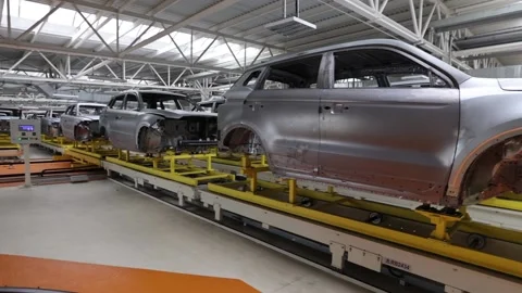 movement of an unpainted car body on a c... | Stock Video | Pond5