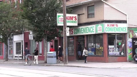 Movie set Kim's convenience store in Tor... | Stock Video | Pond5