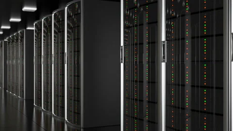 Moving through server room in datacenter... | Stock Video | Pond5