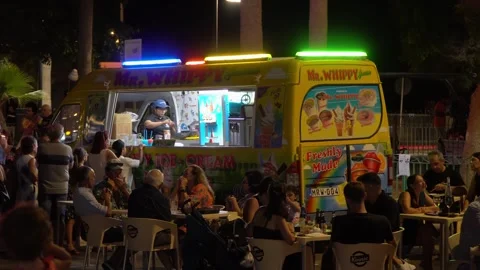 Mr. Whippy ice cream truck at night with... | Stock Video | Pond5