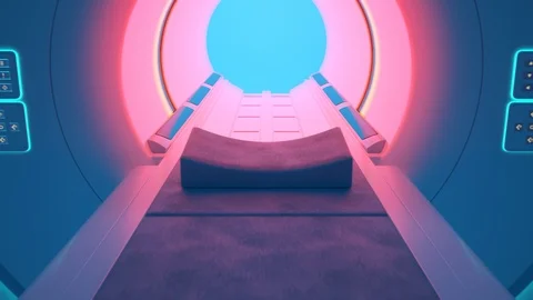 MRI scanner in empty clean room. Blue an... | Stock Video | Pond5