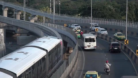 The MRT Pink Line, an elevated monorail ... | Stock Video | Pond5