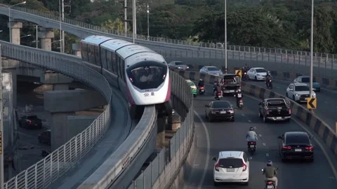 The MRT Pink Line, an elevated monorail ... | Stock Video | Pond5