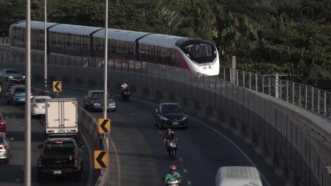 The MRT Pink Line, an elevated monorail ... | Stock Video | Pond5