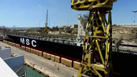 MSC cargo ship dock in industrial port o... | Stock Video | Pond5