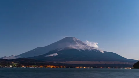 Mt Fuji starry night sky with at Lake Ya... | Stock Video | Pond5