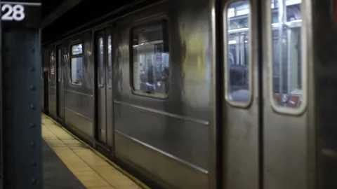 MTA One train, red line stopping at 28th... | Stock Video | Pond5