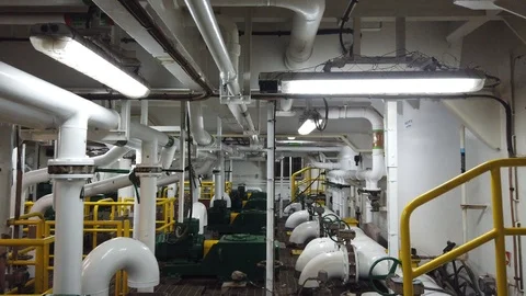 Mud pit room at an offshore drilling rig | Stock Video | Pond5