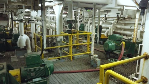 Mud pit room at an offshore drilling rig | Stock Video | Pond5