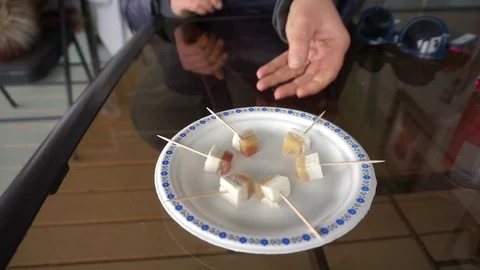 Muktuk, traditional Inuit frozen whale b... | Stock Video | Pond5