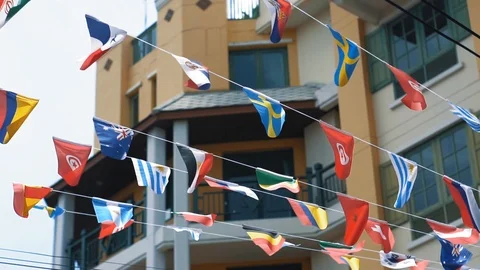 Multi-colored flags of many countries ar... | Stock Video | Pond5