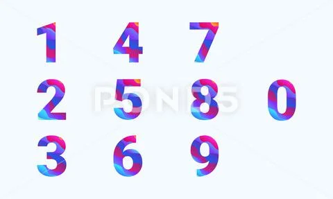 Multi-colour Numbers, zero, one, two, three, four, five, six, seven ...