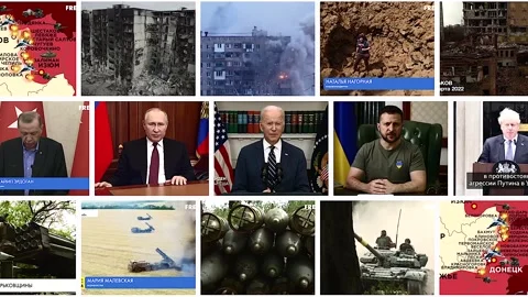 Multi screen with footage of the war in ... | Stock Video | Pond5