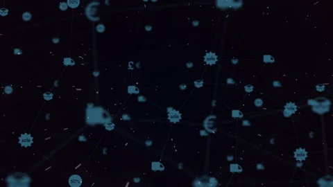 Multiple digital icons moving against bl... | Stock Video | Pond5