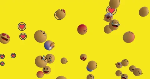 Multiple face emojis and heart icons flo... | Stock Video | Pond5