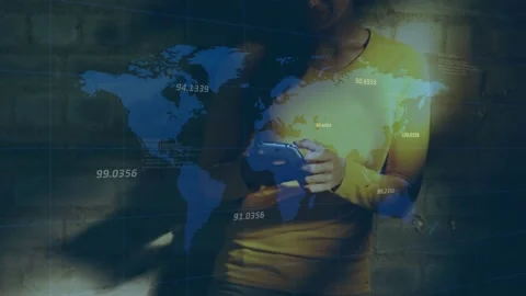 Multiple numbers floating over world map... | Stock Video | Pond5