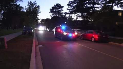 Multiple police cars with red blue emerg... | Stock Video | Pond5