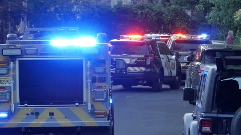 Multiple police cars respond to a crime ... | Stock Video | Pond5