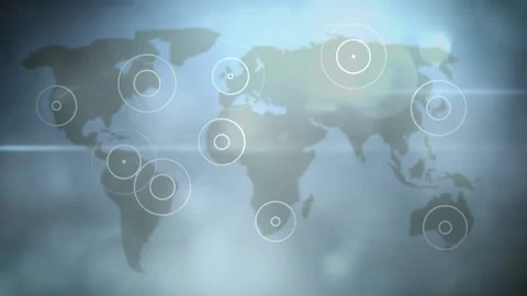 Multiple pulsating circles on world map ... | Stock Video | Pond5
