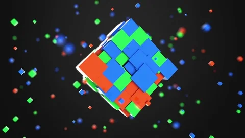 Multiple red, green and blue cubes rotat... | Stock Video | Pond5