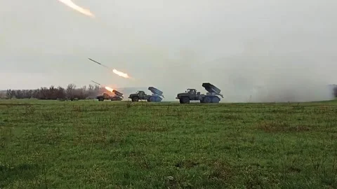 Multiple rocket launcher. Grad missiles.... | Stock Video | Pond5