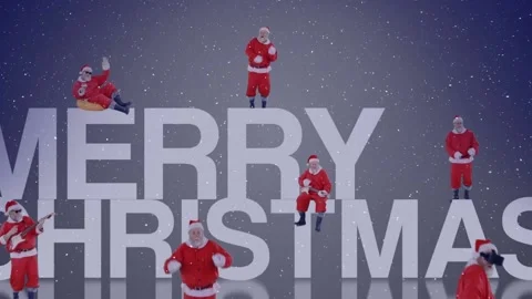 Multiple santa claus over merry christma... | Stock Video | Pond5