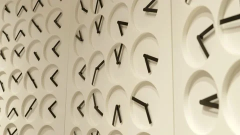 Multiple simple clocks artwork with rota... | Stock Video | Pond5