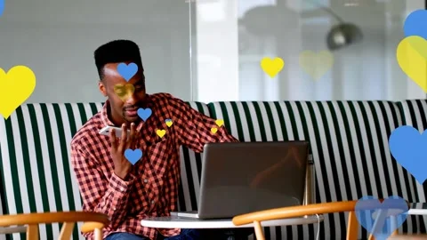 Multiple yellow and blue heart icons flo... | Stock Video | Pond5