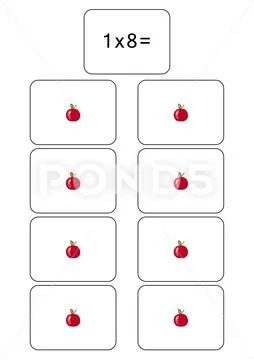 Multiplication table of 1. Maths card with an example, drawing ...