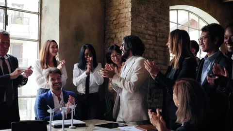 Multiracial group of business people cel... | Stock Video | Pond5