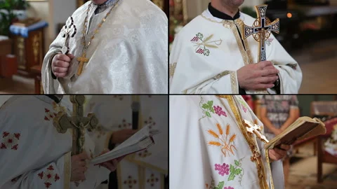 Multiscreen collage.Orthodox priest in a... | Stock Video | Pond5