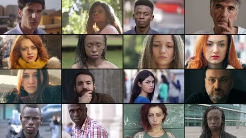 Multiscreen on different angry people st... | Stock Video | Pond5