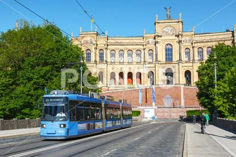 Munich Tram Adtranz GT6N light rail public transport at Maximilianeum ...