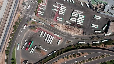 Municipal Bus terminal, Top down aerial ... | Stock Video | Pond5