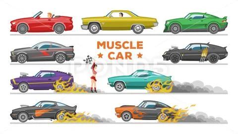 Muscle car vector racing speedcar on a track and retro race auto ...