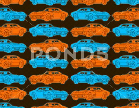 Muscle car vector set collage with orange and brown colors Illustration ...