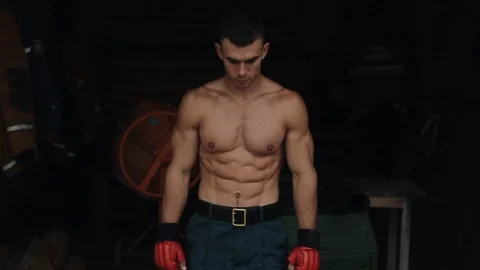 Muscular athletic bodybuilder screaming ... | Stock Video | Pond5