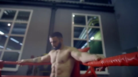 muscular heavyweight boxer resting in th... | Stock Video | Pond5