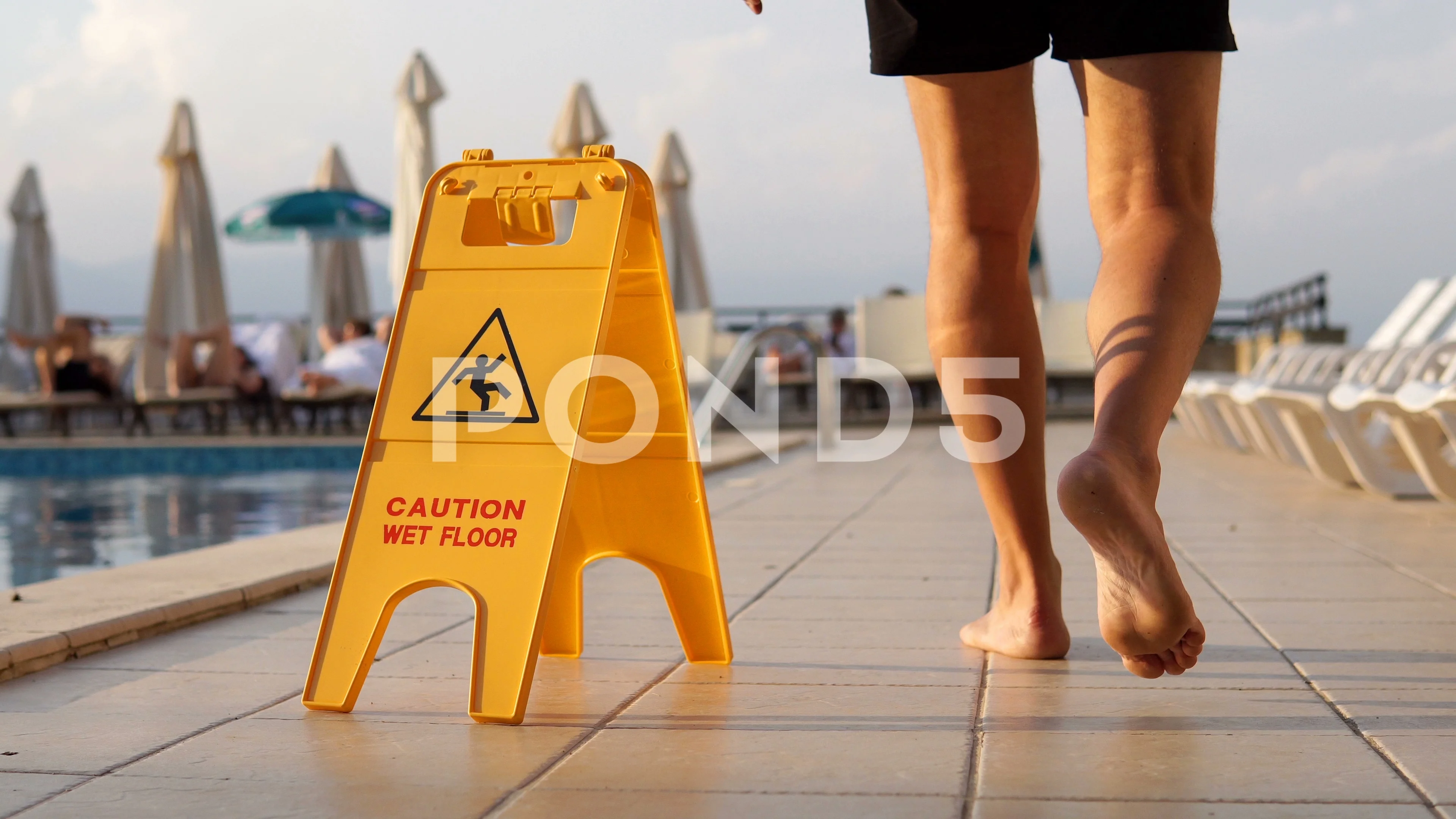 Caution Wet Floor Sign In Pool